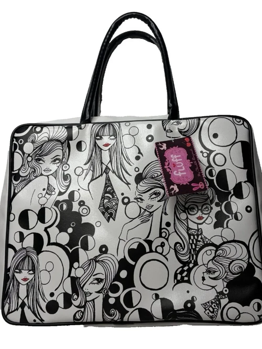 Miss Fluff | Bags | Miss Fluff Zip Laptop Tote Bag Black White Graphic ...